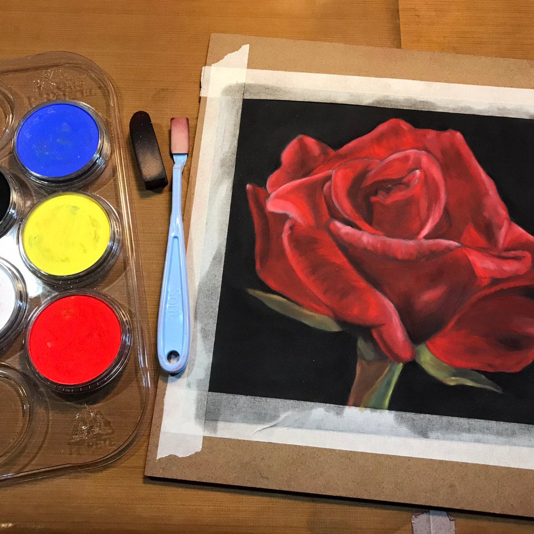 Dramatic Rose Pan Pastel Painting Zoom Class | Sylvia's Art Spot